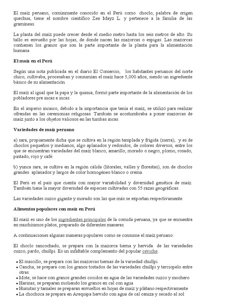 El Choclo | PDF | Maíz | Imperio Inca