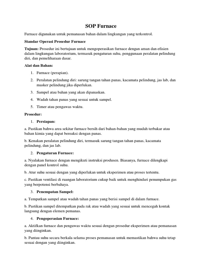 SOP Furnace - Abdul Wahab | PDF