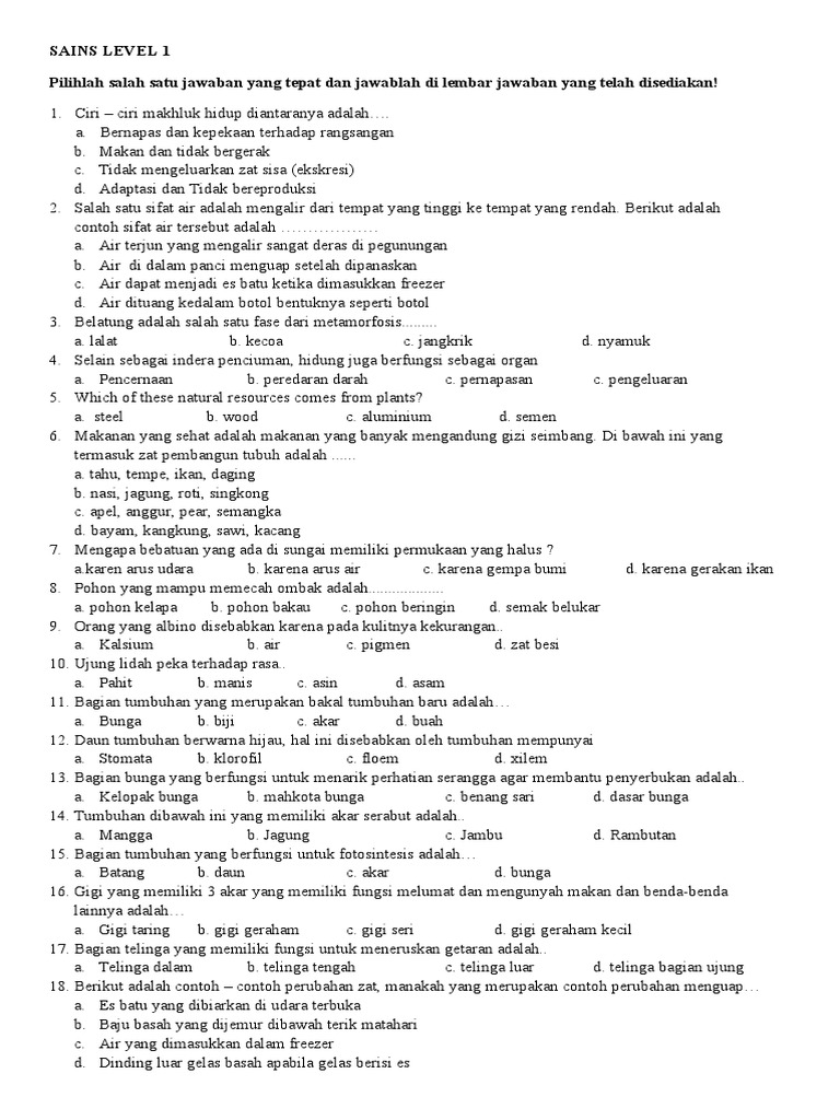 Omnas IPA Level 1 Kelas 1-2 2021 | PDF