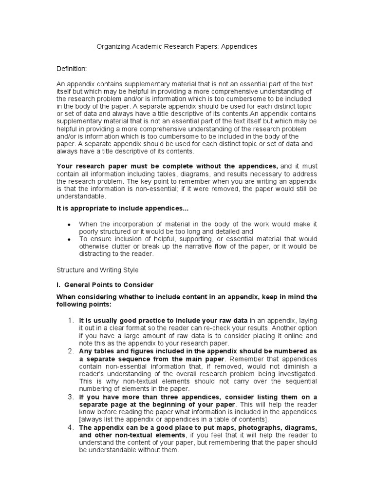 Academic Research Paper Appendices Guide | PDF | Information | Data