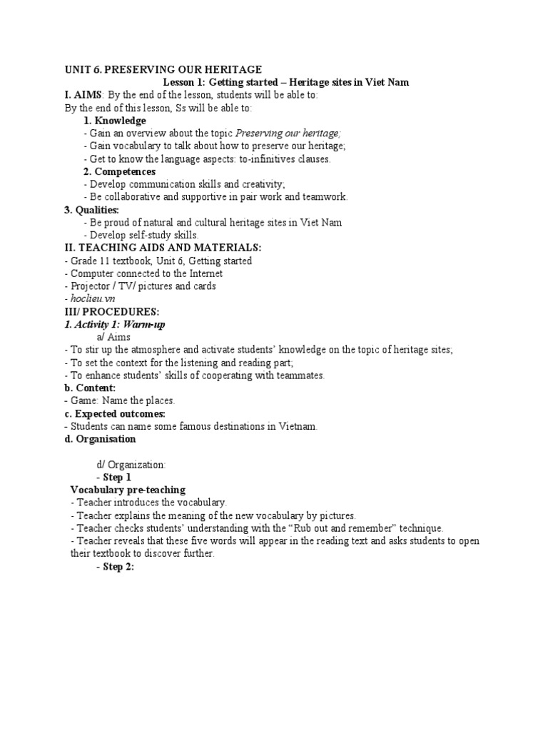 Lesson 1. UNIT 7 (Getting Started) | PDF | Teachers | Vocabulary