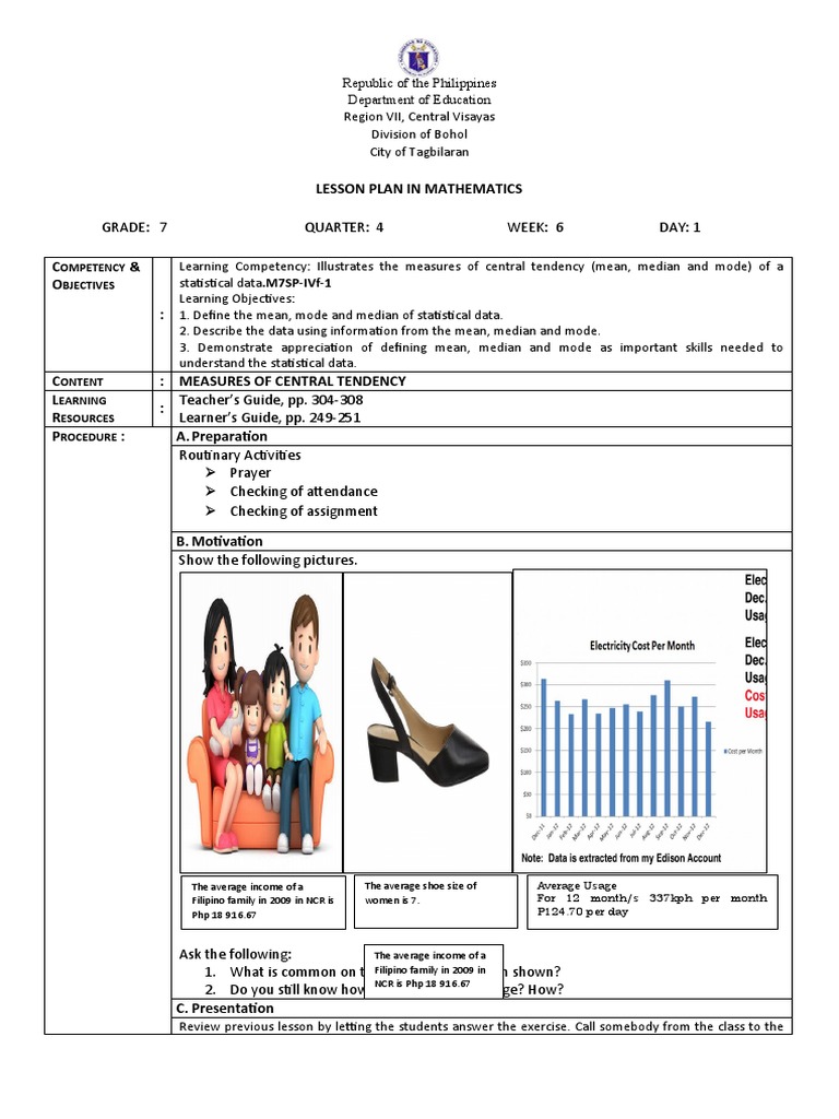Prototype Lesson Plan Math 7 Quarter 4 Week 6 Day 1 | PDF | Mean | Mode ...