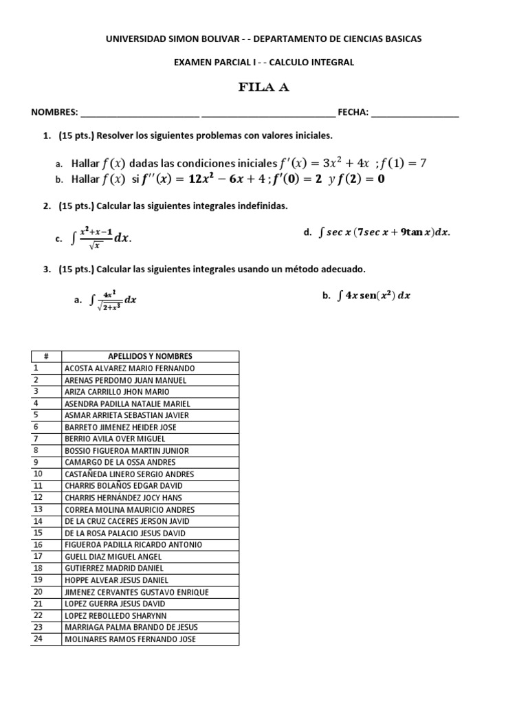 Examen Parcial I de Cálculo Integral | PDF