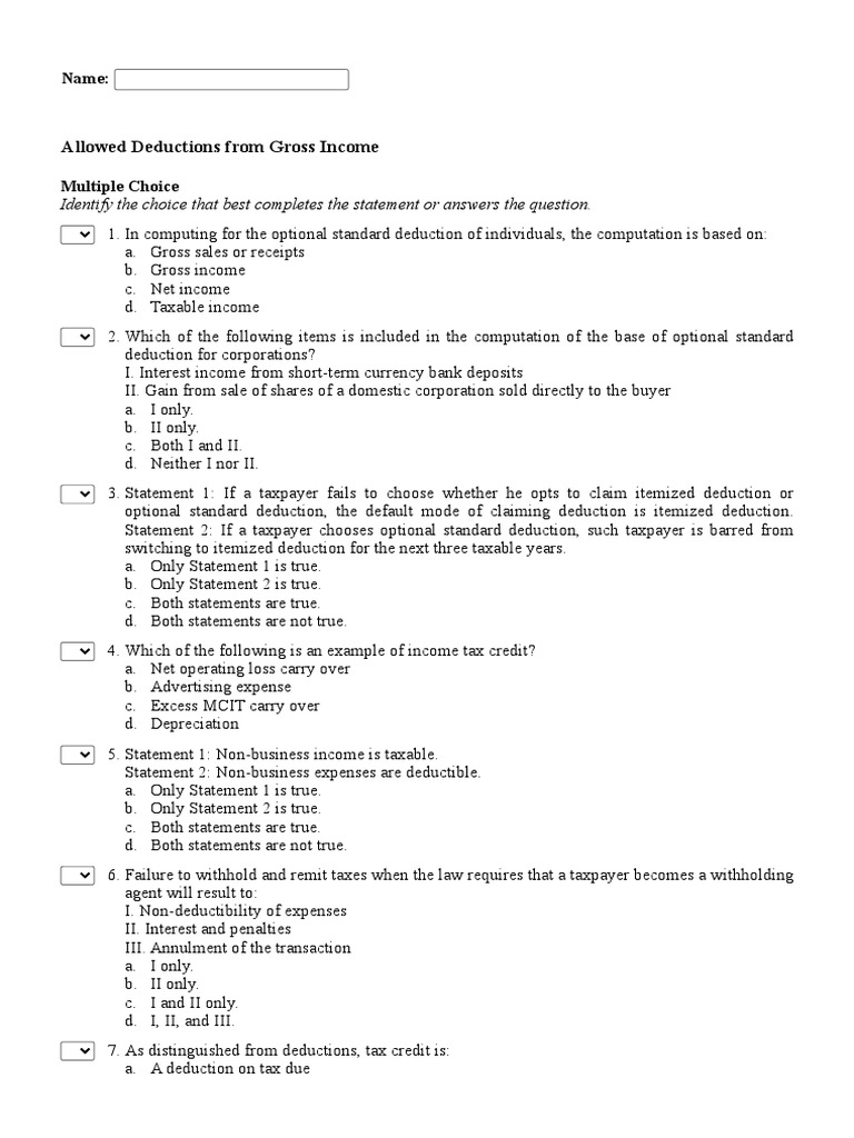 Income Tax Deductions Overview | PDF | Tax Deduction | Bad Debt