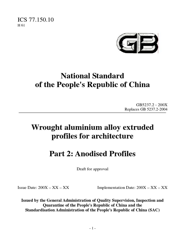 GB 5237.2: Anodised Aluminium Profiles | PDF | Applied And ...