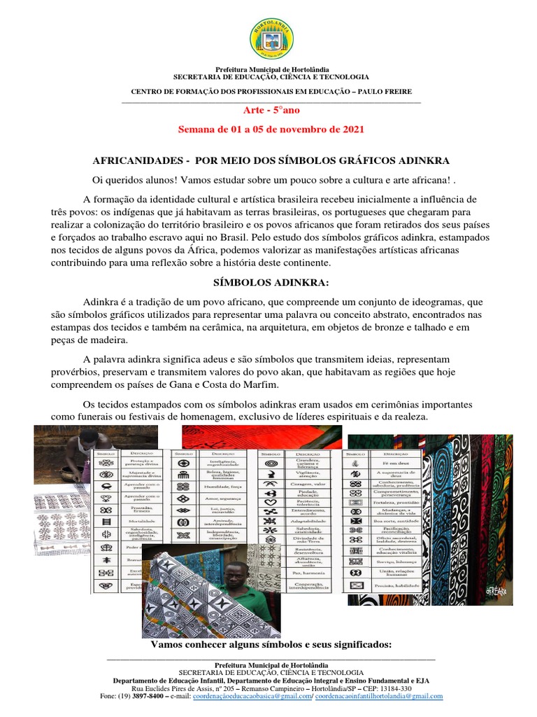 5 Ano - 01 A 05 - Símbolos Adinkras | PDF | África | Brasil
