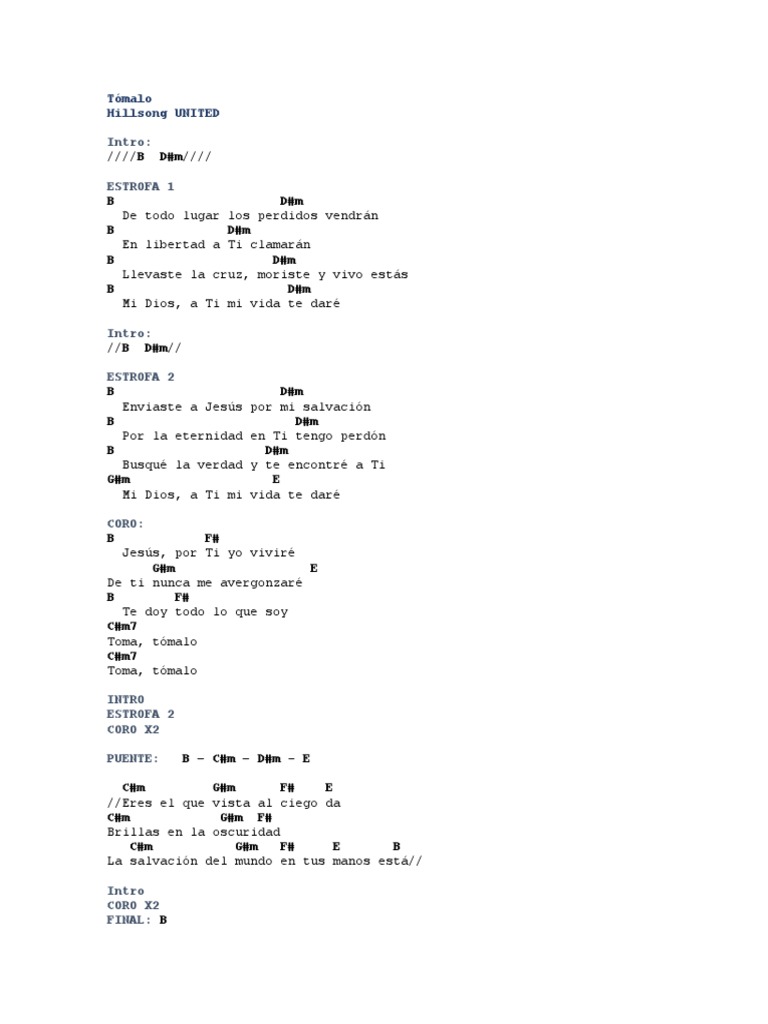 Tómalo - Hillsong | PDF