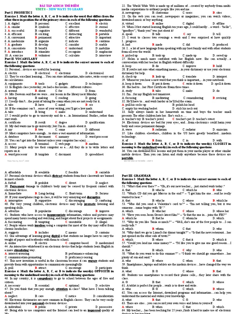 English 10 Pilot Unit 8 Exercises | PDF | Learning Styles | Learning