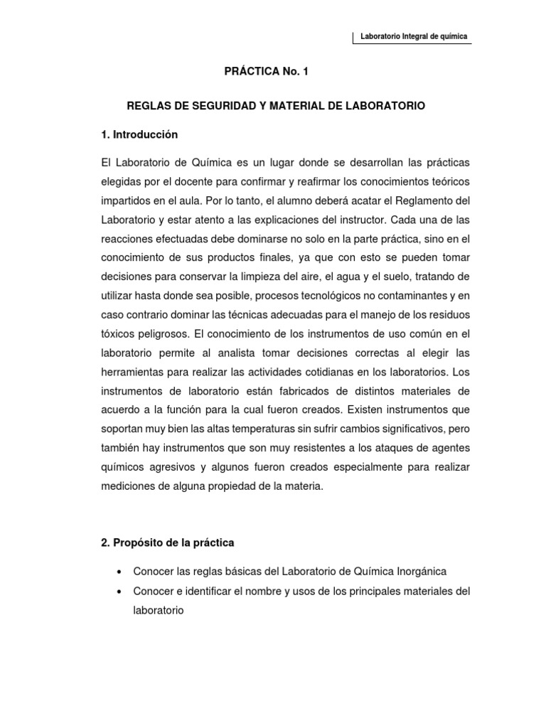 Práctica 1 - Reglas de Seguridad y Material de Laboratorio | PDF | Laboratorios | Ciencias fisicas