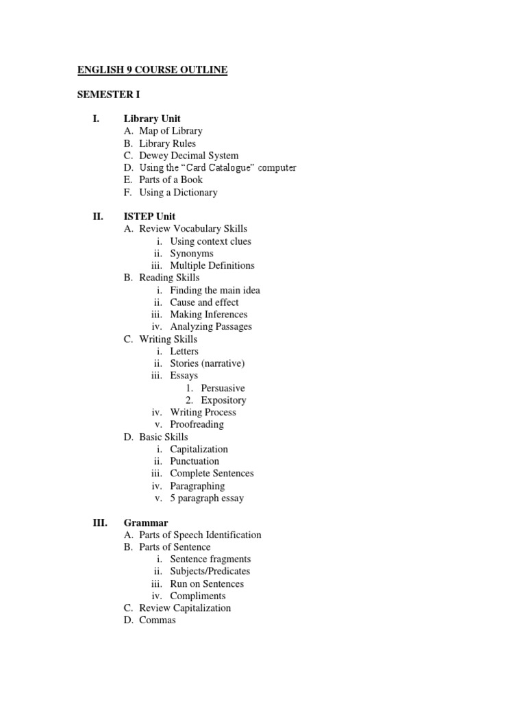 English 9 Course Outline | PDF | Essays | Epic Poetry