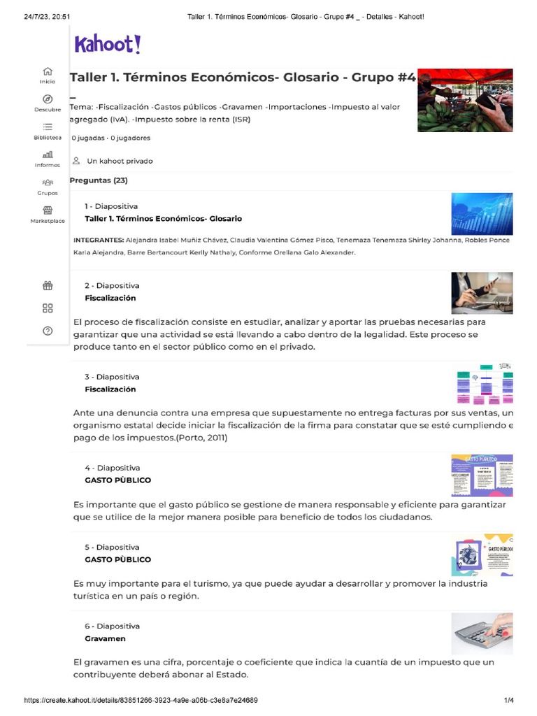 Taller 1. Términos Económicos - Glosario - Grupo #4 - Detalles - Kahoot ...