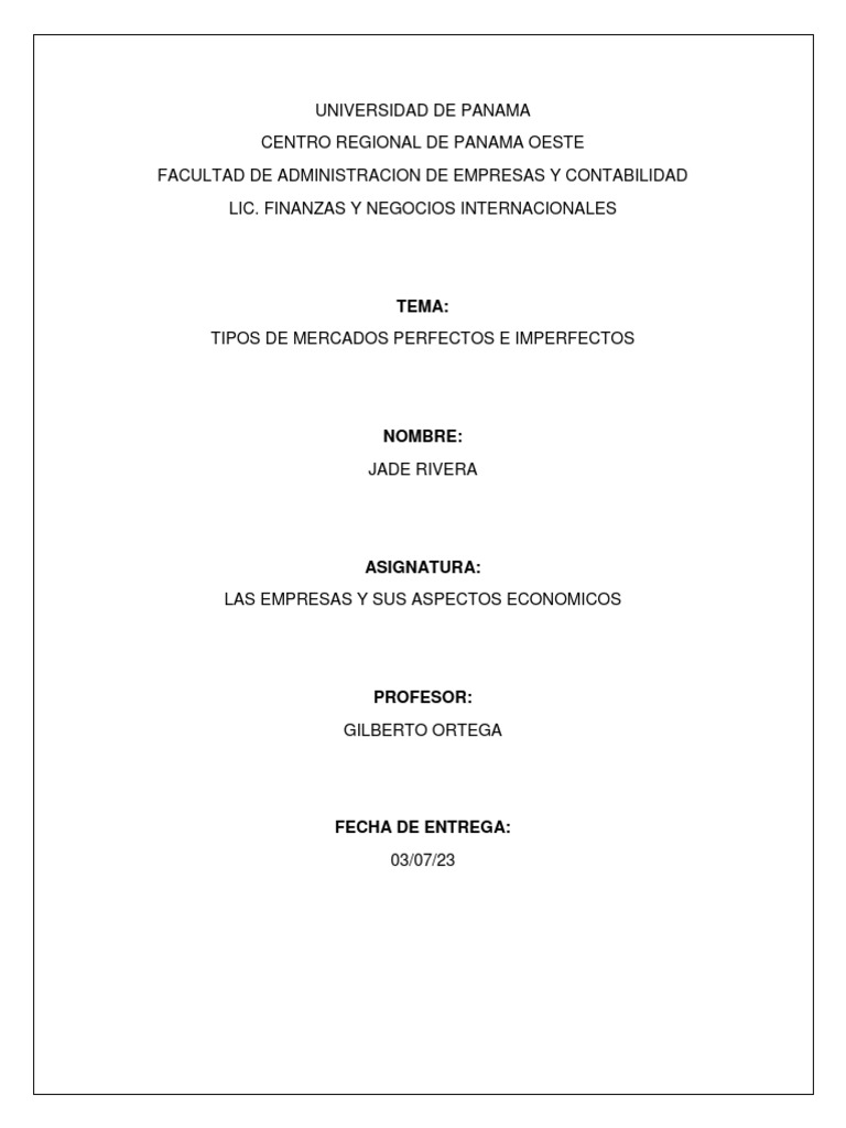 Tipos de Mercados Perfectos e Imperfectos | PDF | Mercado (economía) | Monopolio