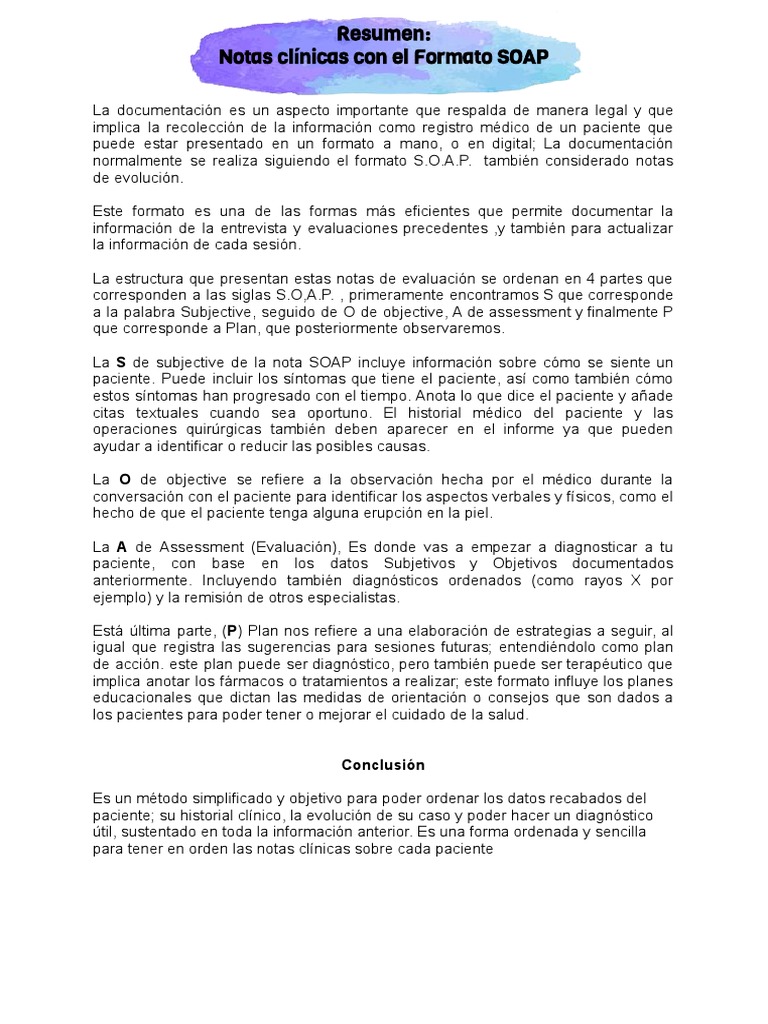 Copia de Notas Clinicas Formato SOAP Resumen E. #5 | PDF | Información ...