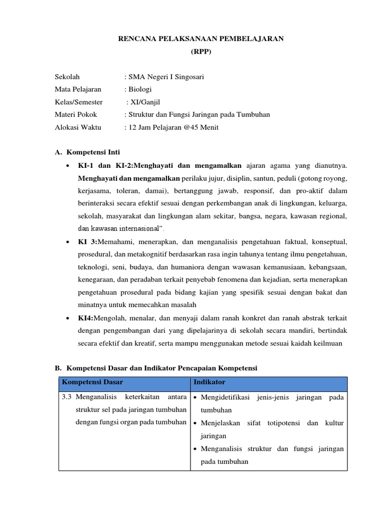 RPP Jaringan Tumbuhan | PDF