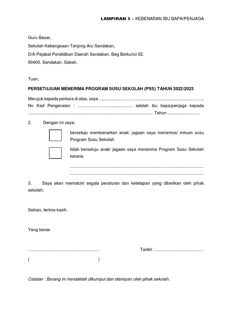 Surat Setuju Terima Susu | PDF