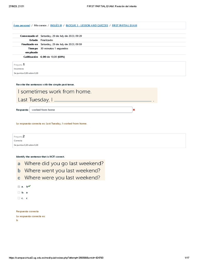 FIRST PARTIAL EXAM - Revisión Del Intento0 | PDF