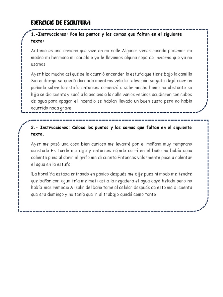 Ejercicios De Escritura Sexto Grado Pdf Coma Puntuación