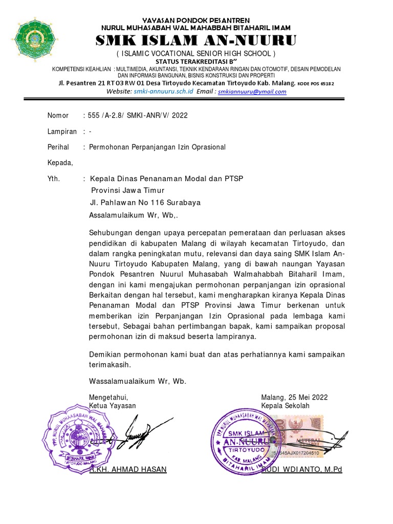 Surat Permohonan Perpanjangan Izin Oprasional Ok Pdf
