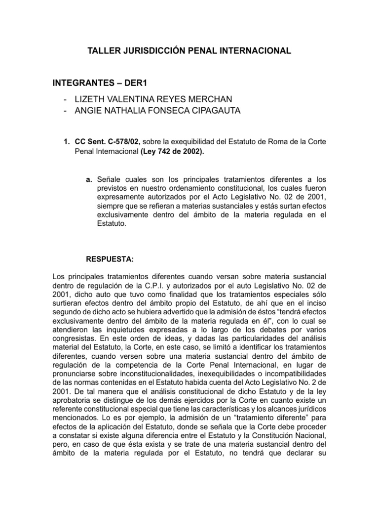 Taller Preguntas Penal Internacional | PDF | Corte Criminal ...