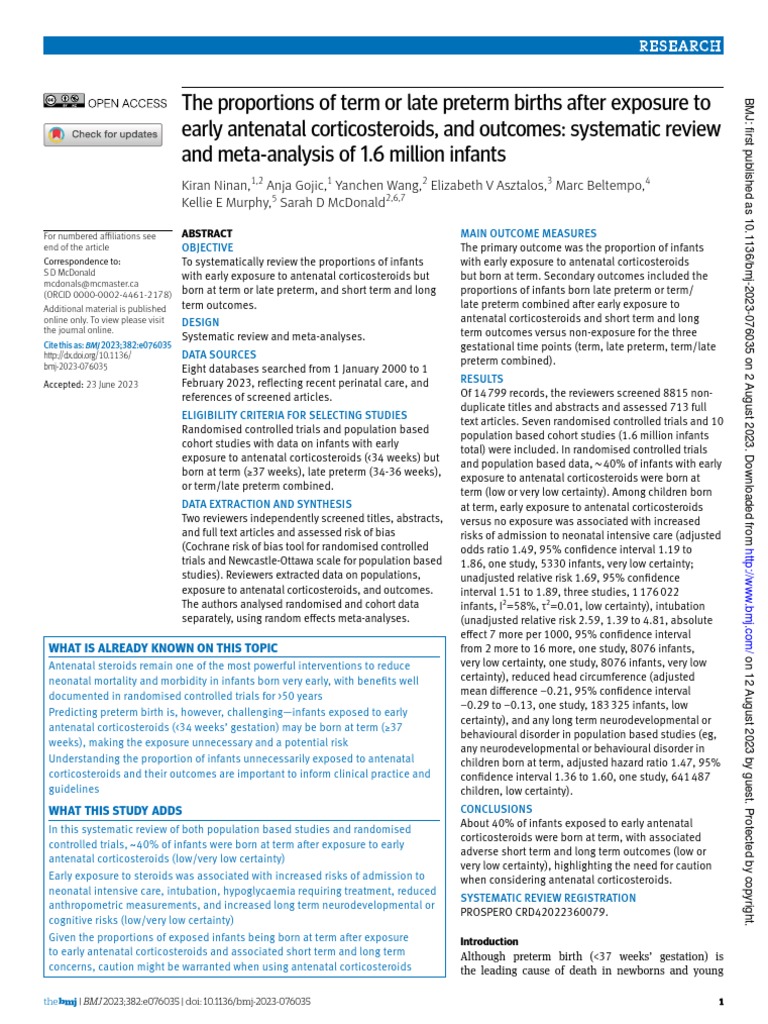 The Proportions of Term or Late Preterm Births After Exposure To Early ...