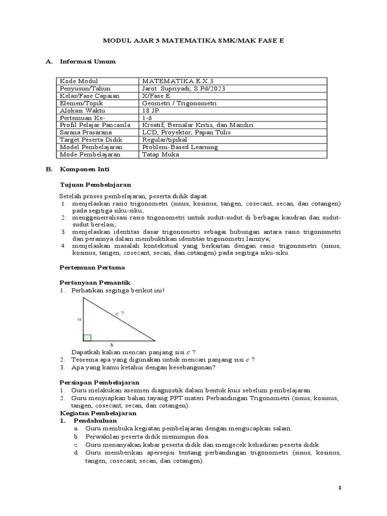 Modul Ajar 3 Matematika Sma Fase e | PDF | Karier & Perkembangan | Metode & Bahan Ajar