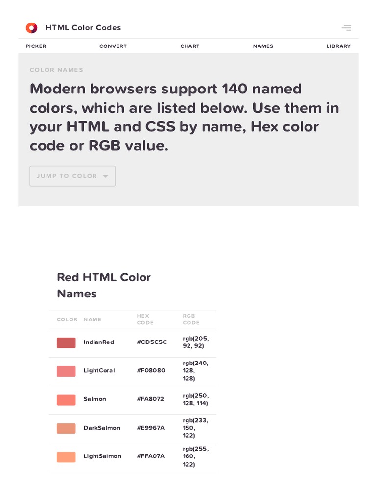 Color Names - HTML Color Codes161048 | PDF | Rgb Color Model | Web ...