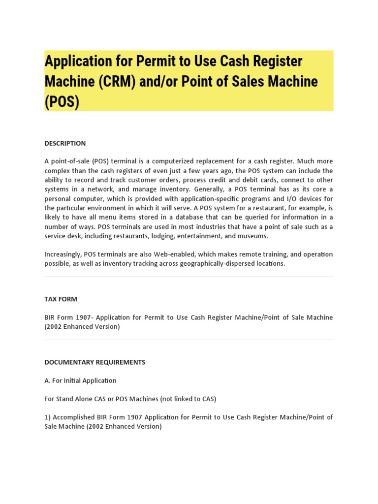 Application For Permit To Use Cash Register Machine | PDF | Point Of ...