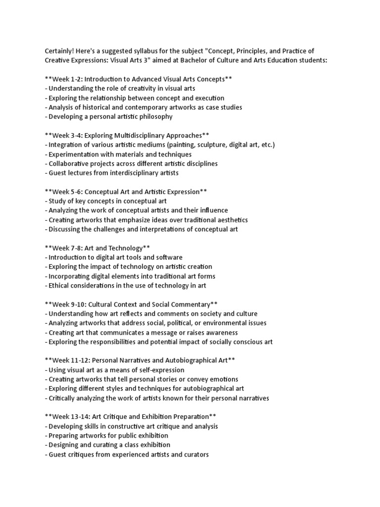 Draft Syllabus For CPP Va 3 | PDF | Composition (Visual Arts) | The Arts