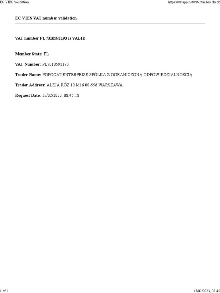 EC VIES Validation | PDF