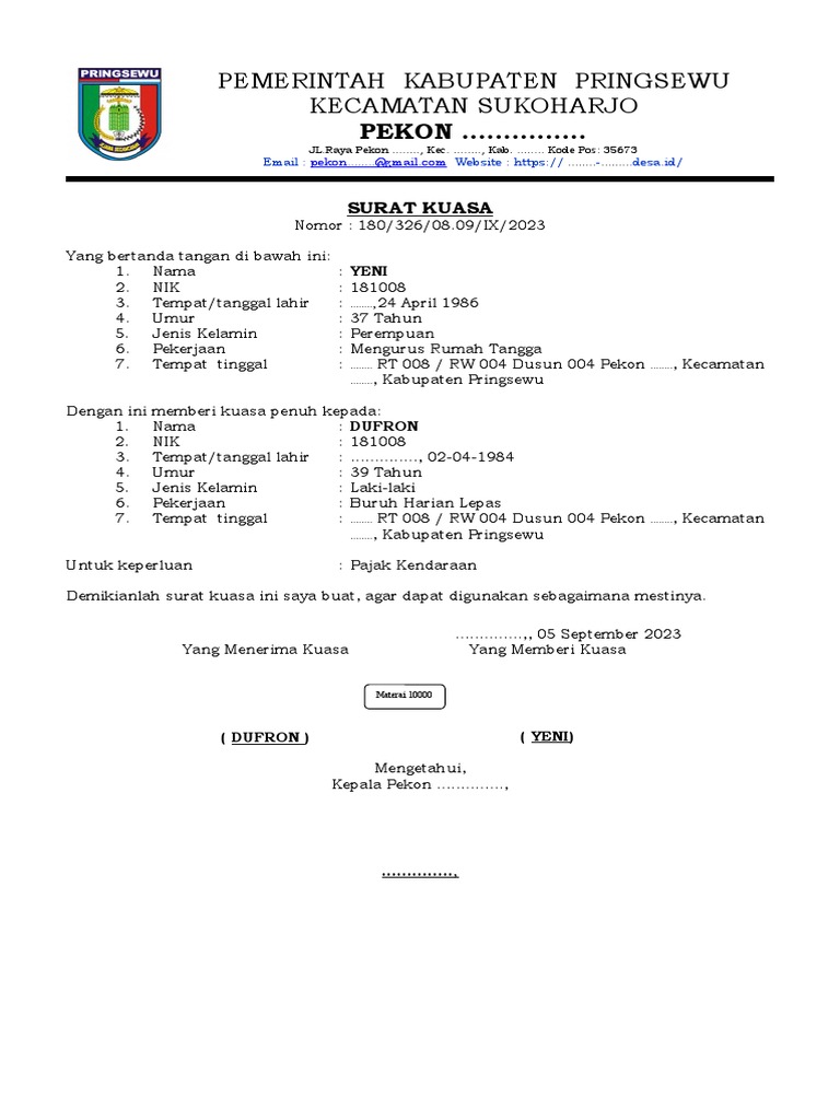 Surat Kuasa Pajak Motor | PDF Surat Kuasa Pajak Motor | PDF