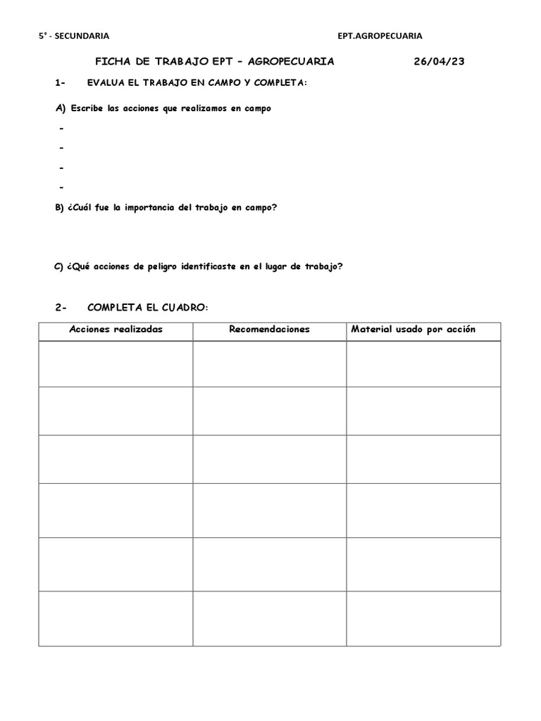 Ficha de Trabajo Ept | Descargar gratis PDF | Seguridad y salud ocupacional