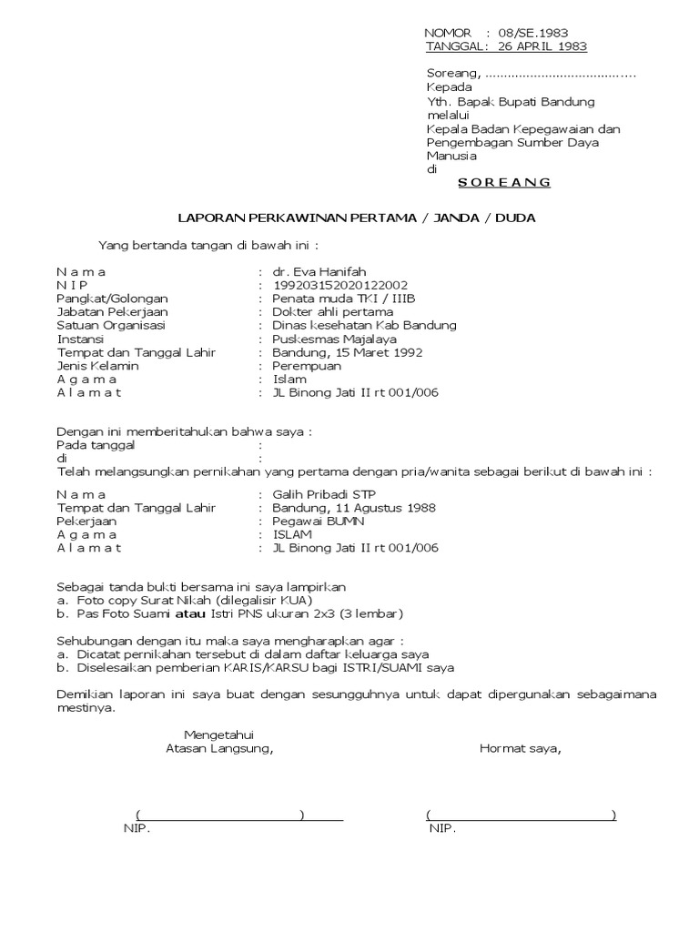 Laporan Pernikahan PNS dr. Eva Hanifah | PDF