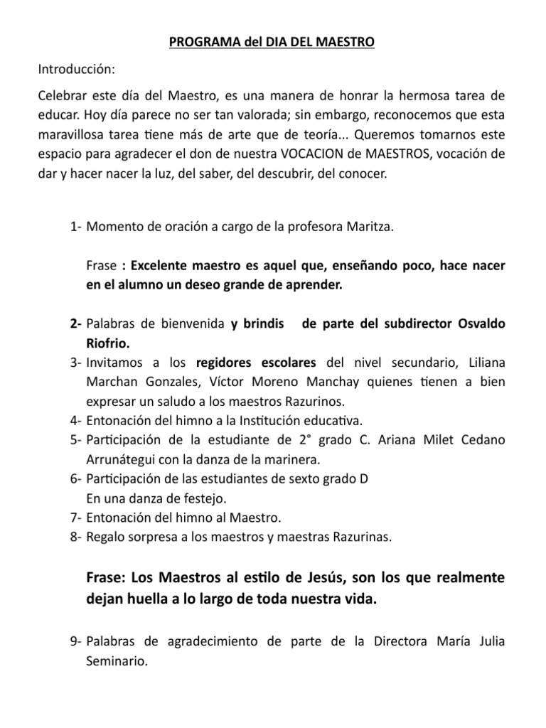 Programa Del Dia Del Maestro | PDF