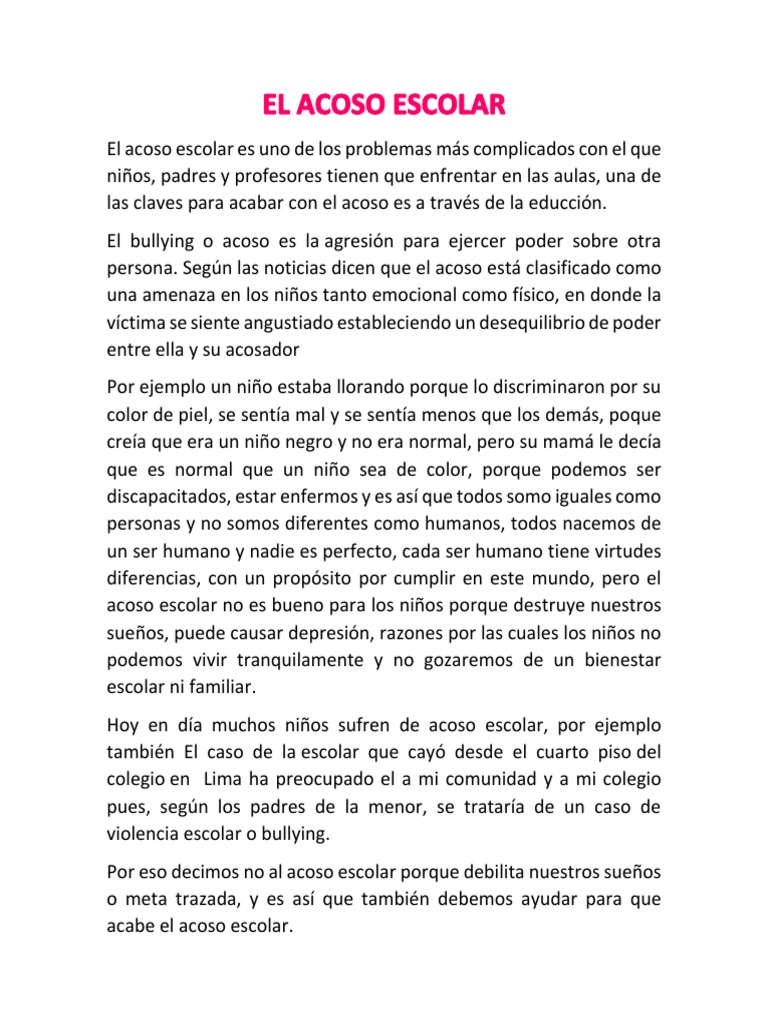 El Acoso Escolar-Yuliza | PDF | Bienestar