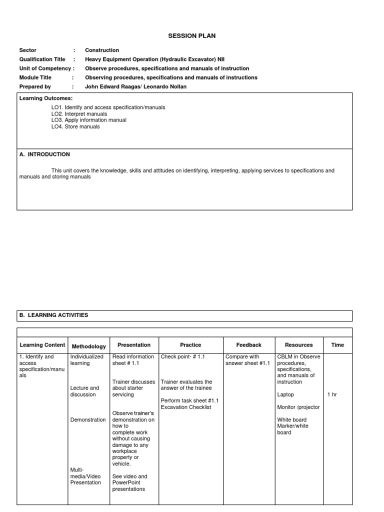 Session Plan - Observe Procedures, Specifications and Manuals of Instruction - JAR & LMN - v1.1 ...