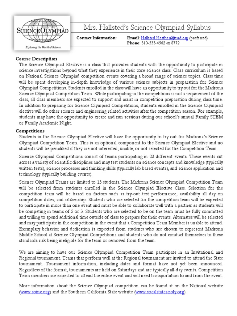 Science Olympiad Syllabus 23 | PDF | Science | Academic Dishonesty Science Olympiad Syllabus 23 | PDF | Science | Academic Dishonesty