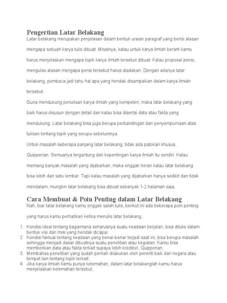 Pengertian dan Contoh Latar Belakang | PDF