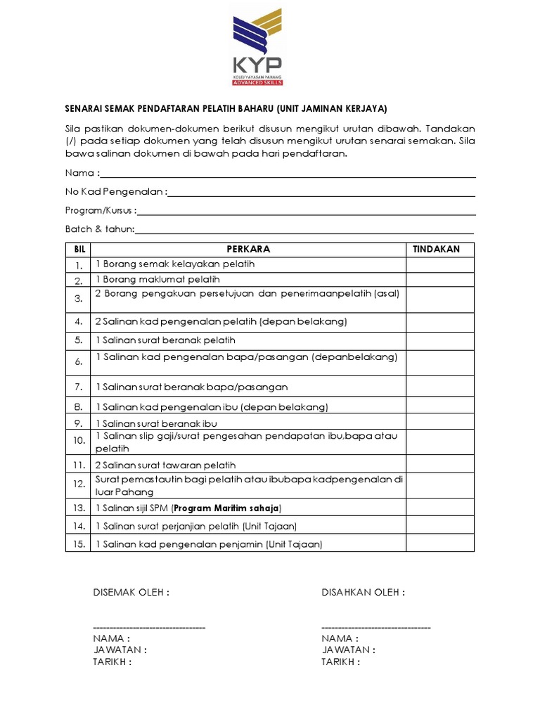 Borang Pendaftaran JK | PDF