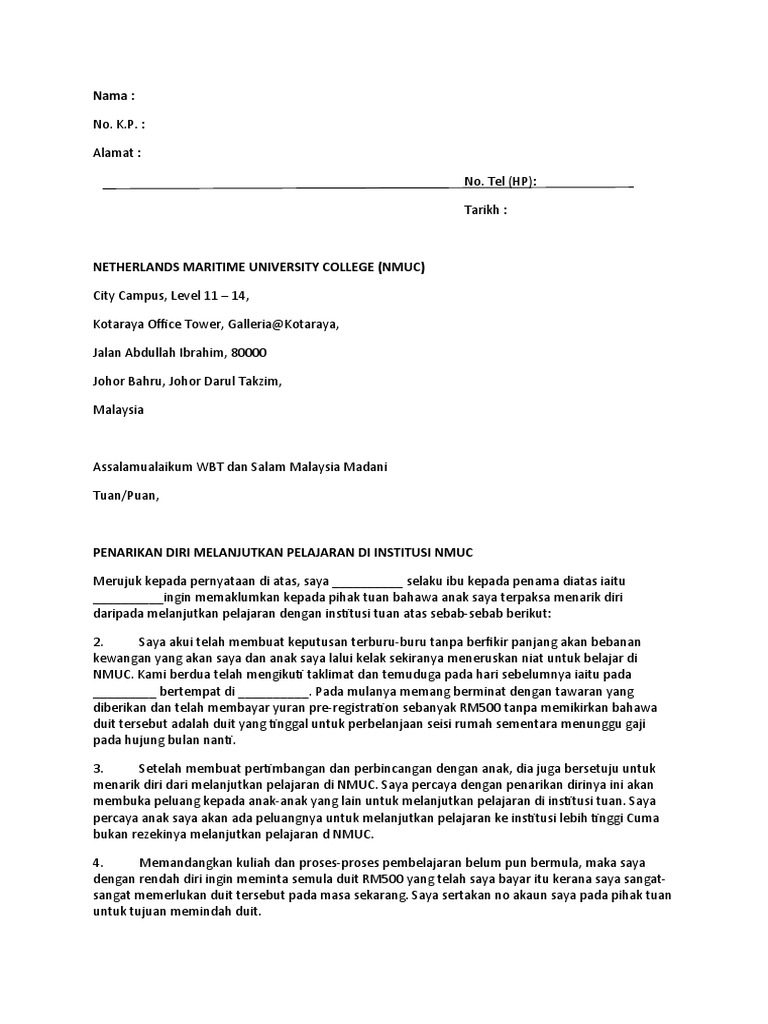 Surat Rasmi Tolak Tawaran | PDF