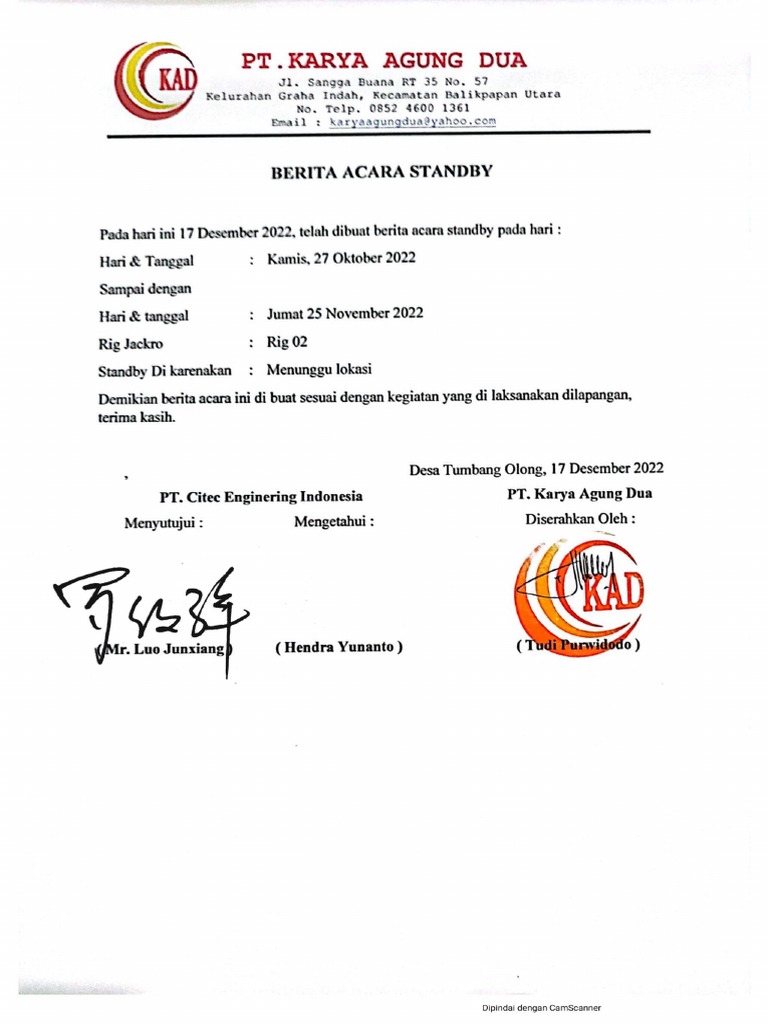 Berita Acara Standby | PDF