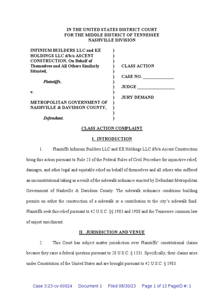 Infinium Builders Complaint | PDF | Diversity Jurisdiction | Class Action