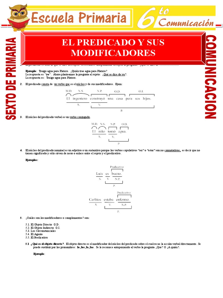 Estructura del Predicado en Primaria | PDF | Verbo | Predicado (Gramática)
