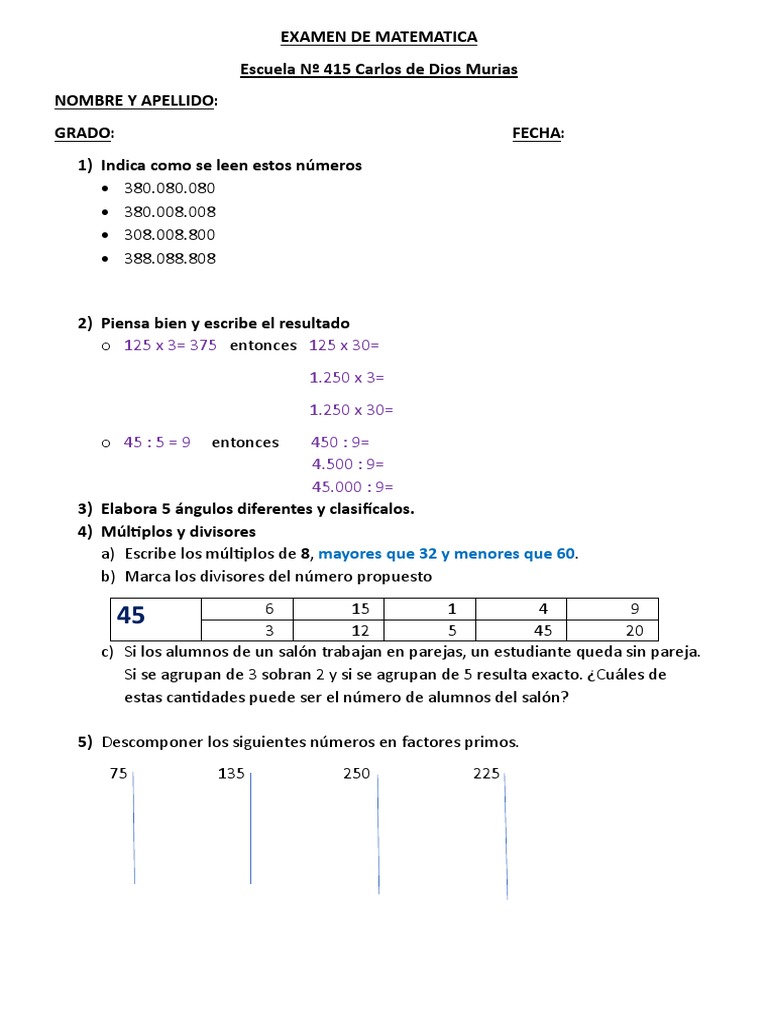 6º Prueba de Matem. Julio | PDF | Matemática Elemental | Matemáticas