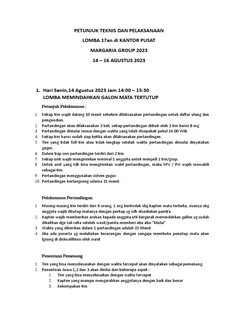 Petunjuk Teknis Dan Pelaksanaan Lomba | PDF