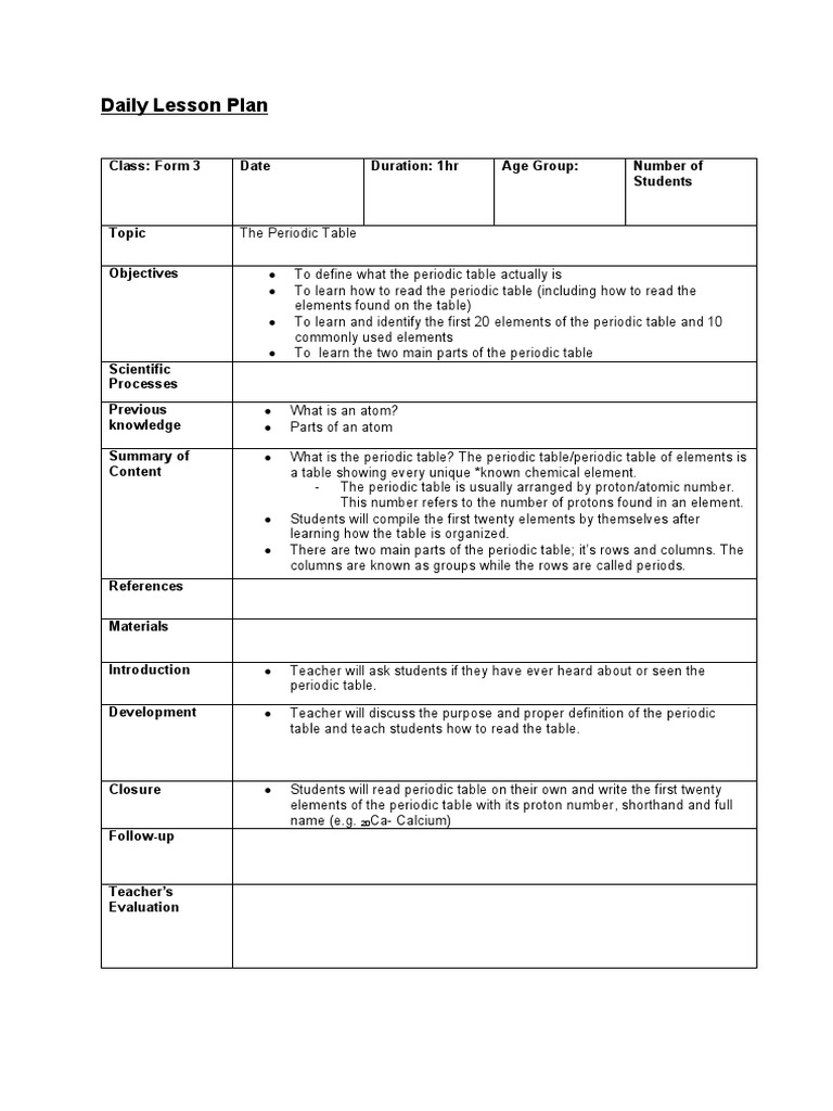 The Periodic Table Lesson Plan | PDF