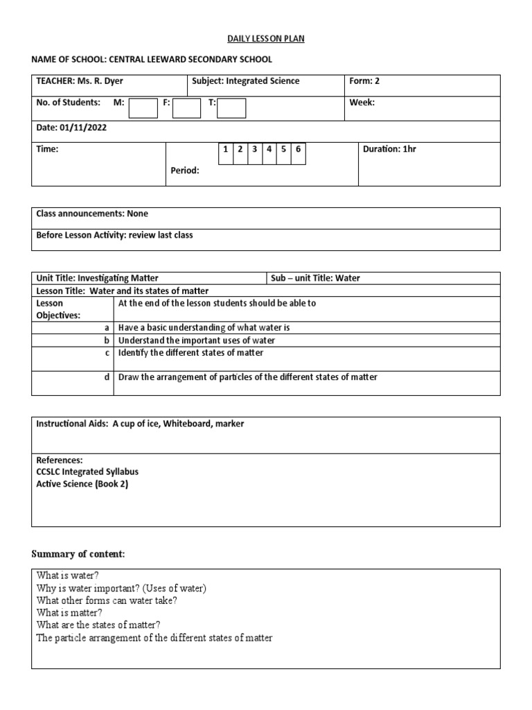 Water Lesson Plan | PDF