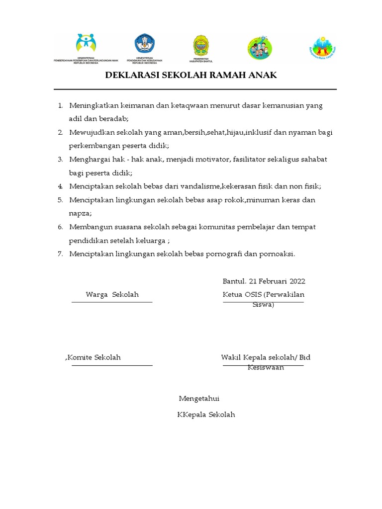 Deklarasi Sekolah Ramah Anak | PDF