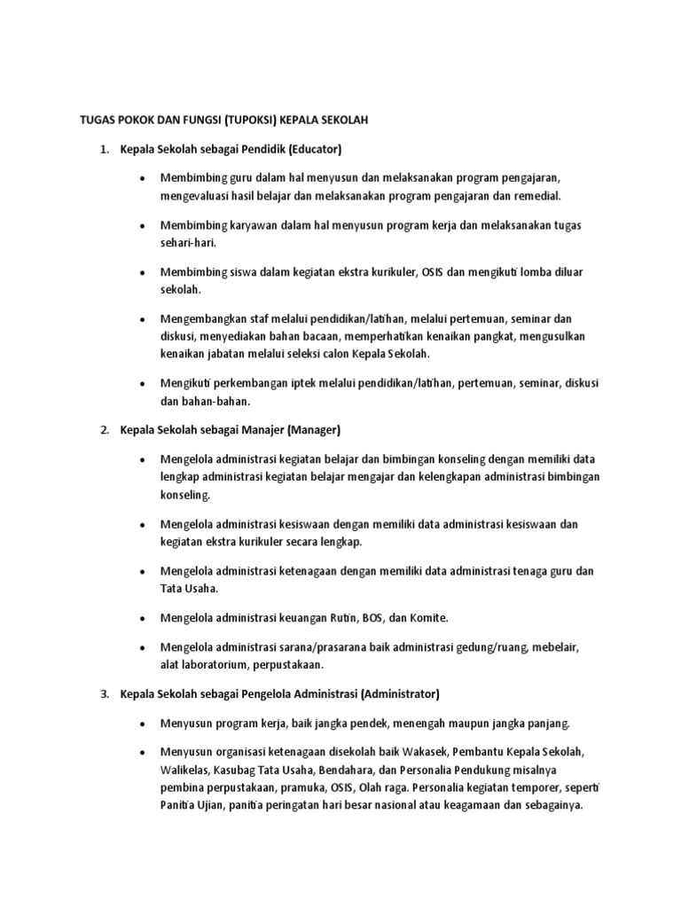 TUGAS POKOK DAN FUNGSI, Tupoksi Guru Dsb. | PDF
