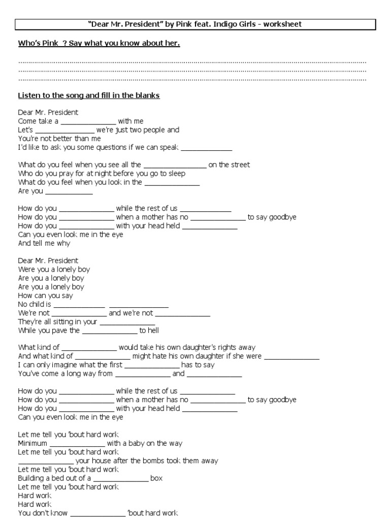Dear MR President Worksheet | PDF | Linguistic Morphology | Grammar