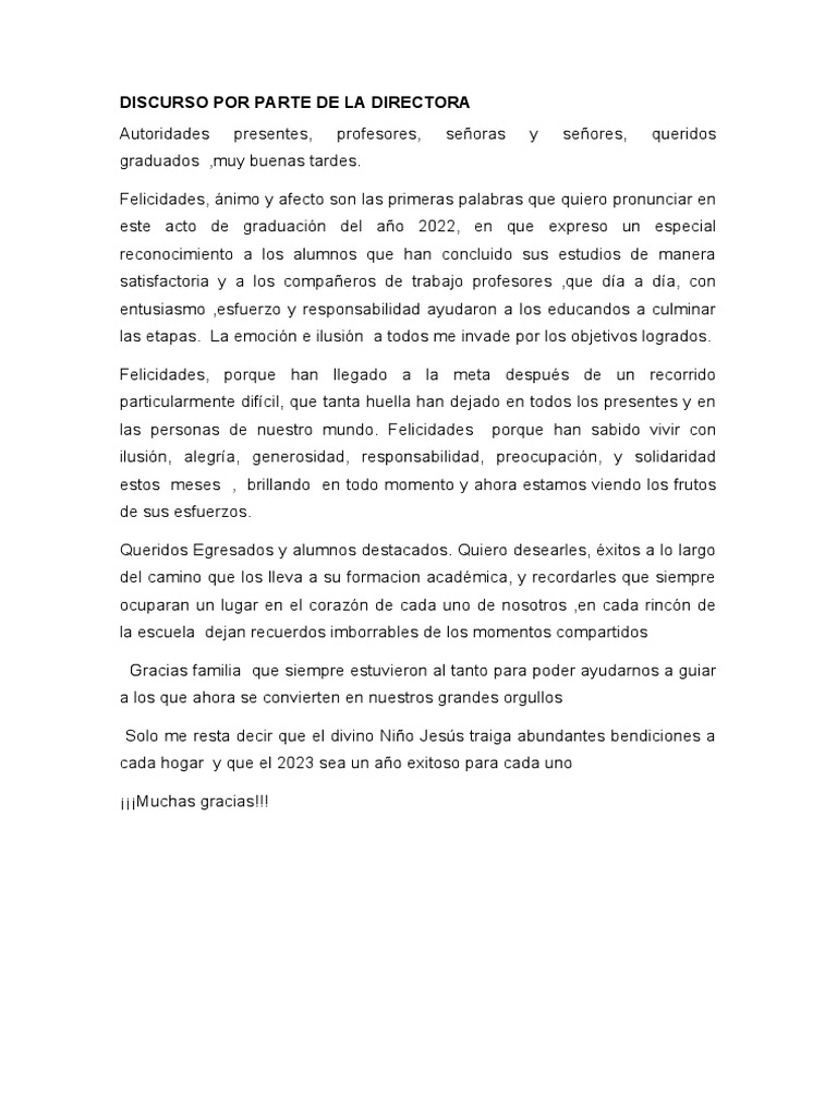 DISCURSO de Una Directora Año 2022 | PDF